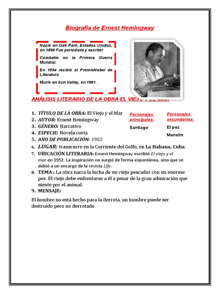 Biografía de Ernest Hemingway. | PDF