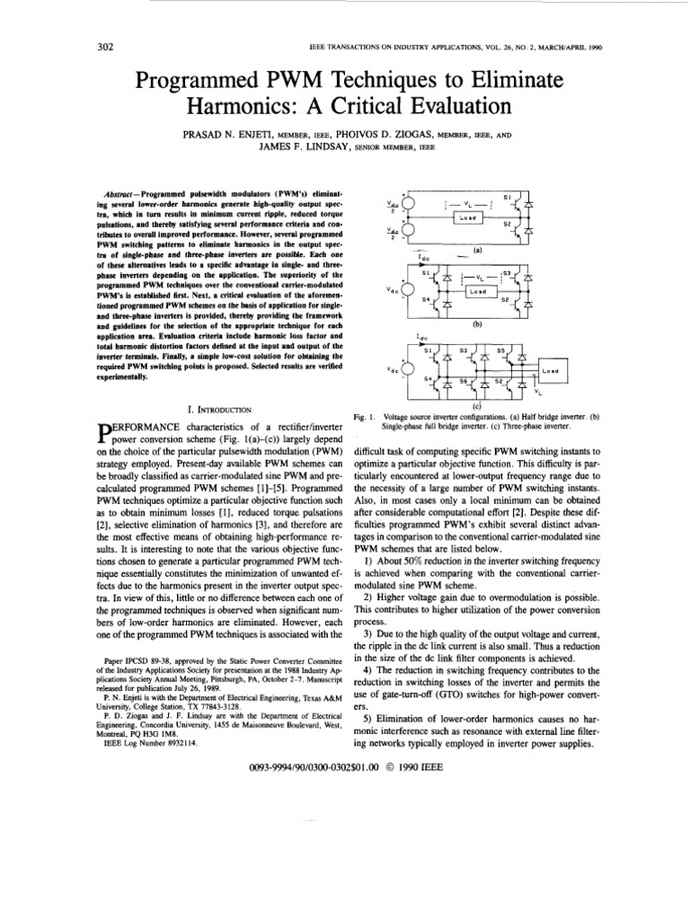 Programmed PWM Techniques Eliminate Harmonics:: A Critical Evaluation | PDF | Power Inverter ...