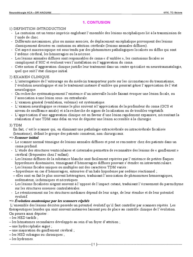 TC Lésions | PDF | Traumatisme crânien | Coma