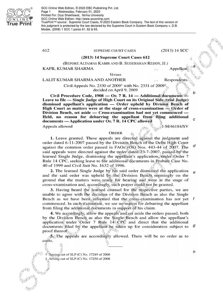 Kapil Kumar Sharma v. Lalit Kumar Sharma (2013) 14 SCC 612 | PDF Kapil Kumar Sharma v. Lalit Kumar Sharma (2013) 14 SCC 612 | PDF