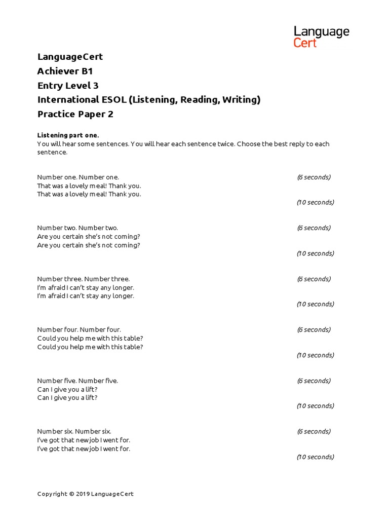 LanguageCert PP2 B1 IESOL Ls | PDF