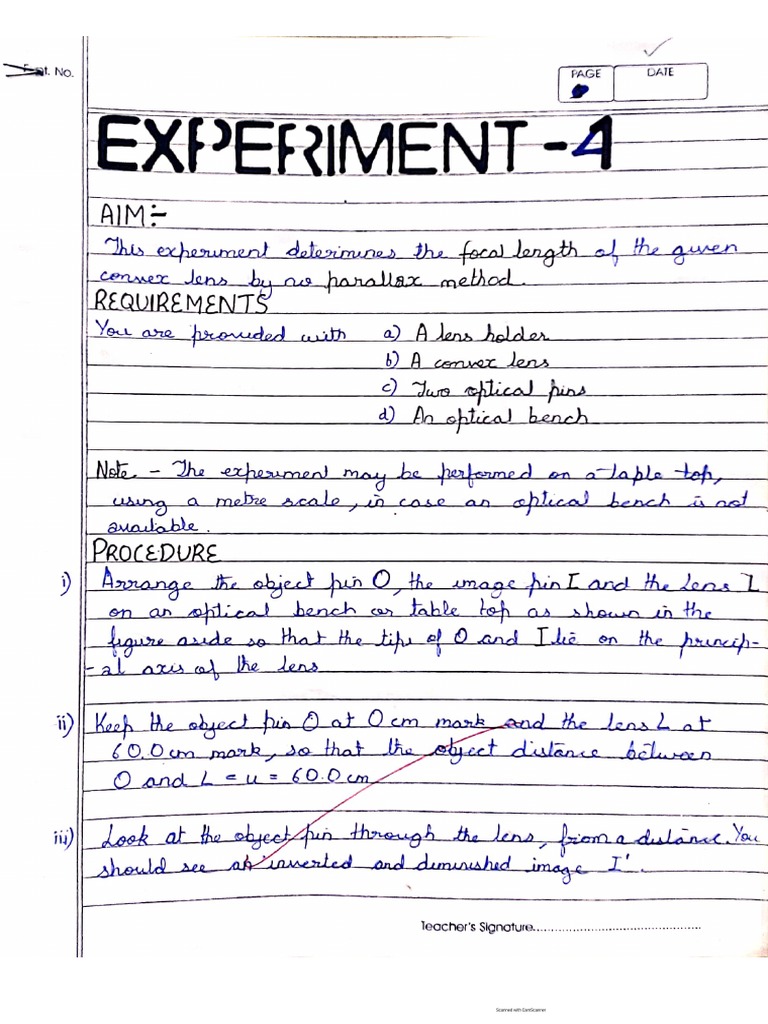 Class 11 Physics - Experiment 04 - To Determine The Focal Length of The ...