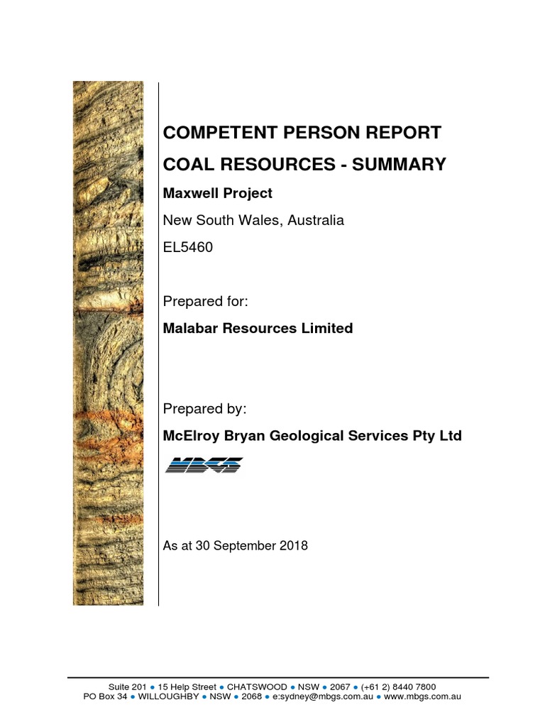 Competent Person Report Maxwell Coal Resource EL5460 McElroy Bryan ...