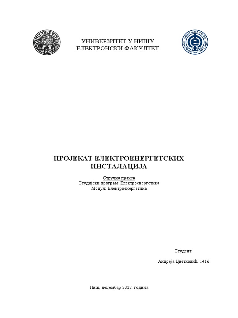 Seminarski Rad - Projekat Elektroenergetskih Instalacija - Andreja Cvetković | PDF