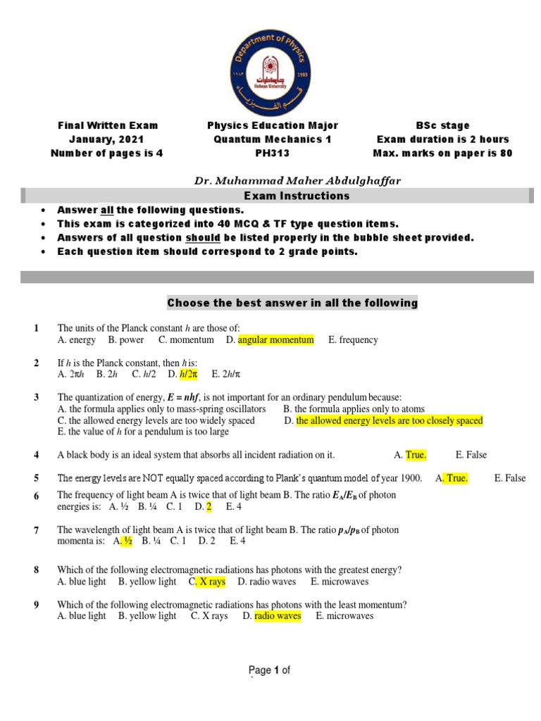 Final Exam - QM1 - Edu. English - Jan. 2021 | PDF