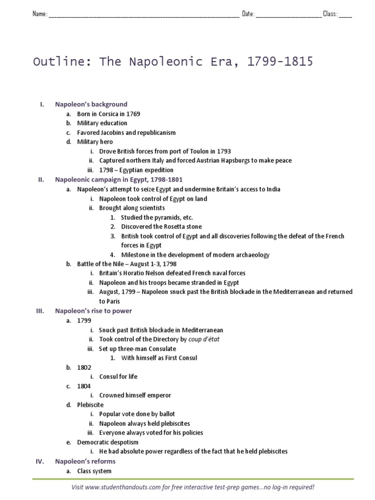 Napoleonic Era Outline | PDF | Napoleon | First French Empire