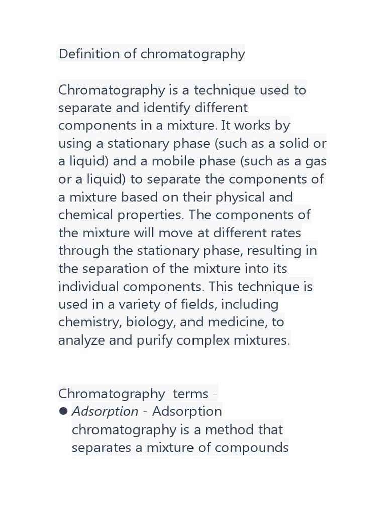 Definition of Chromatography | PDF | Chromatography | Elution