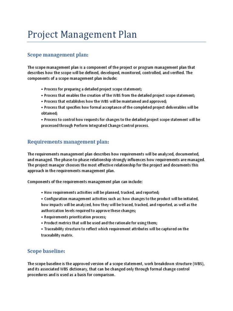 Project Management Plans Scope Requirements Schedules Costs Quality ...