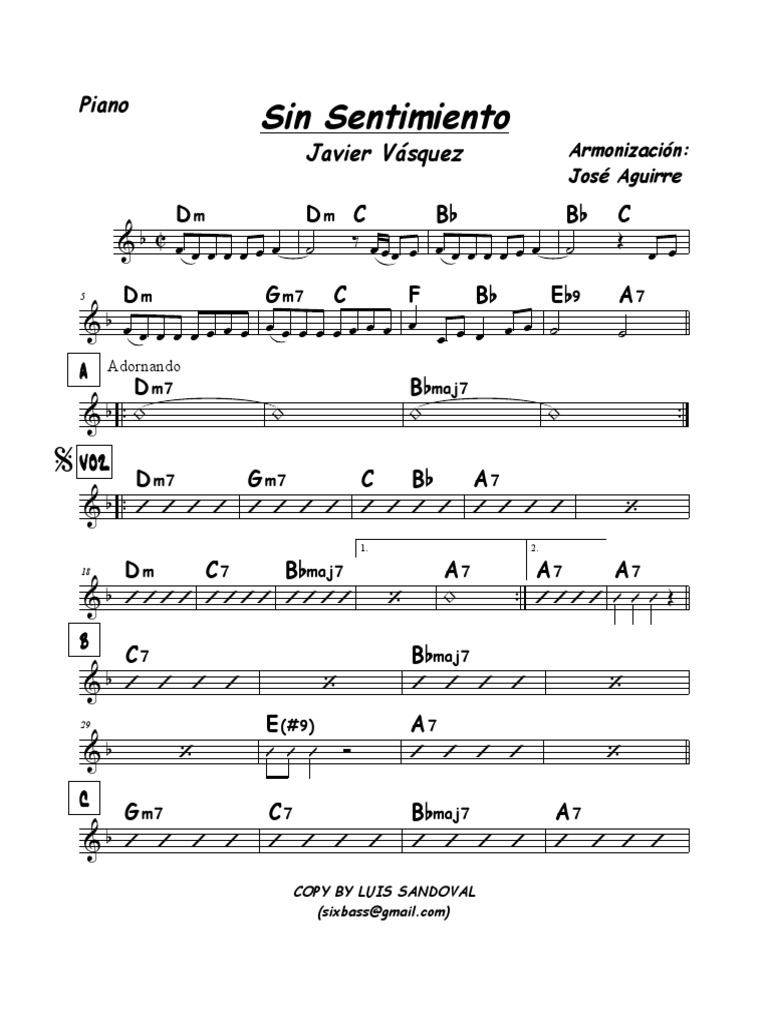Sin Sentimiento - Piano | PDF