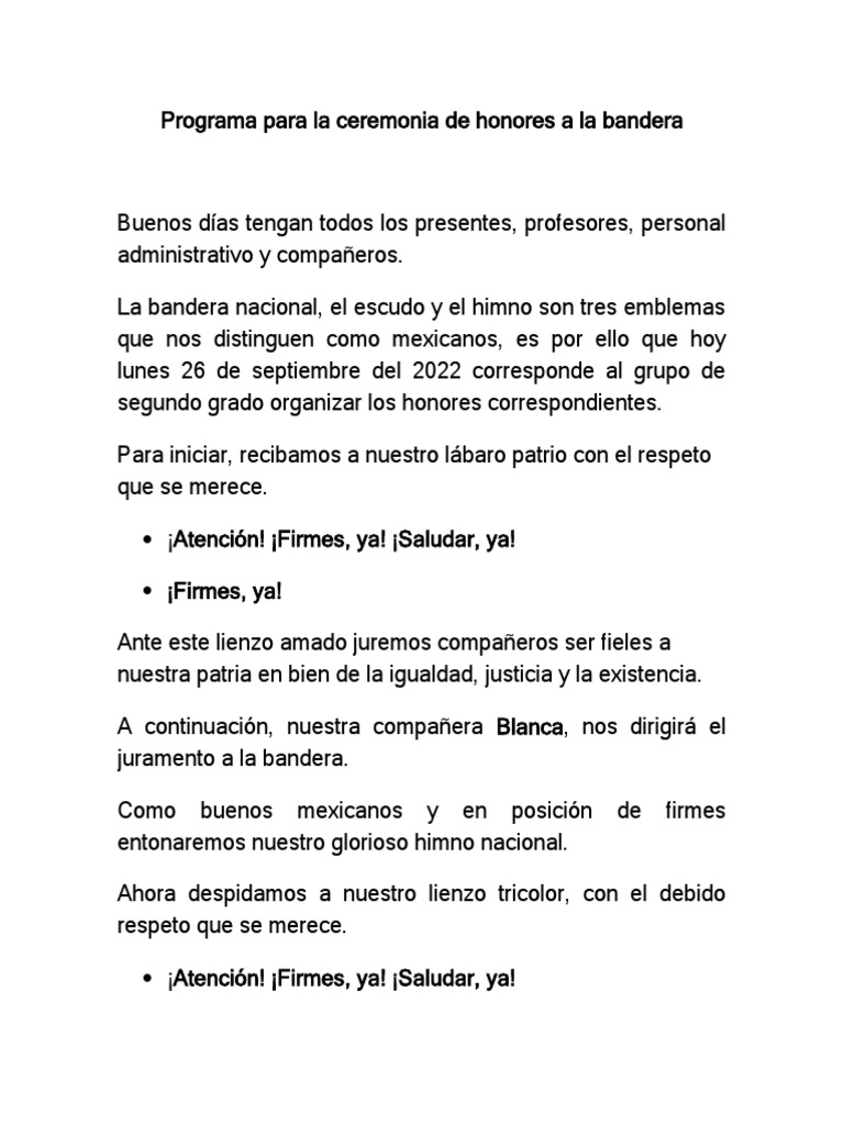 Programa para La Ceremonia de Honores A La Bandera | PDF