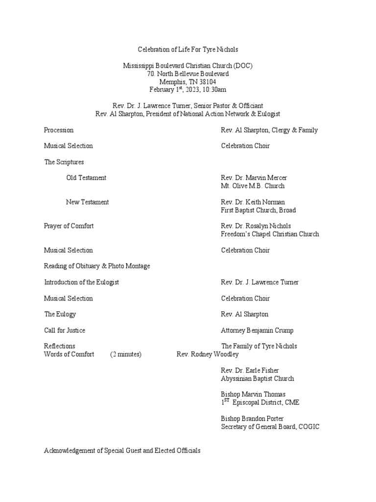 Tyre Nichols Funeral Program | PDF | Protestantism | Christian ...
