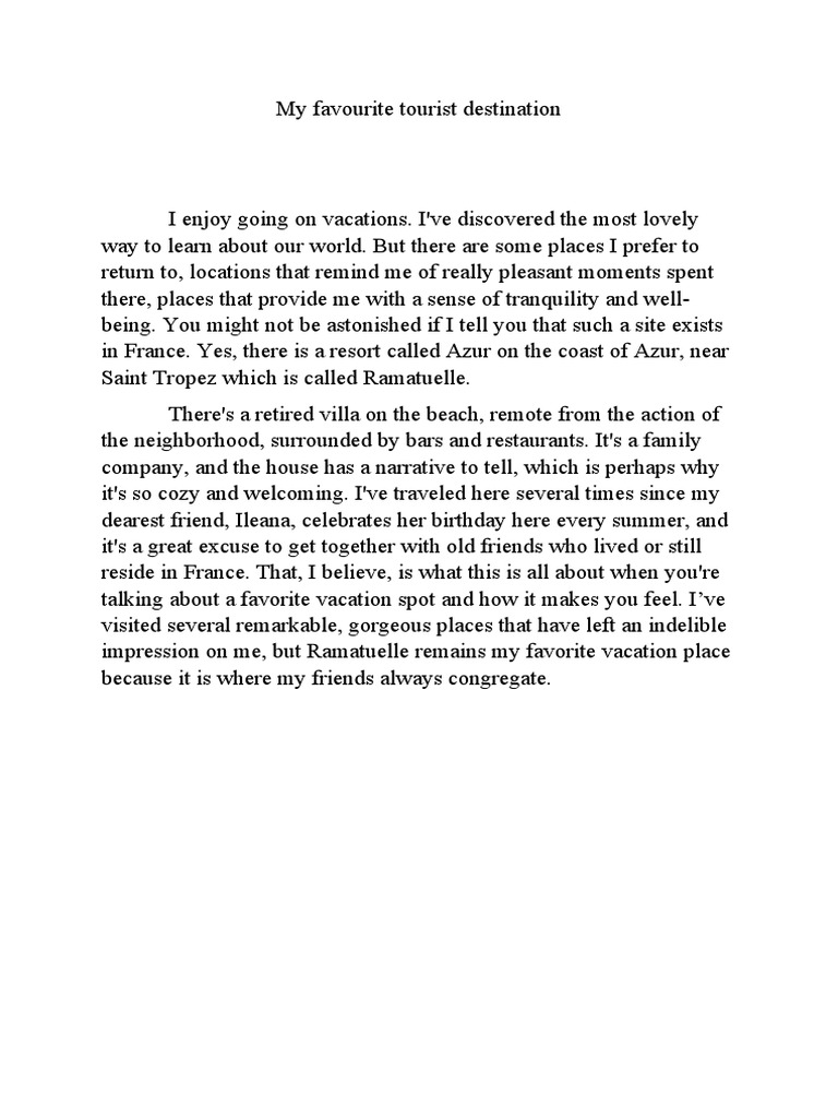 Essay My Favourite Tourist Destination | PDF