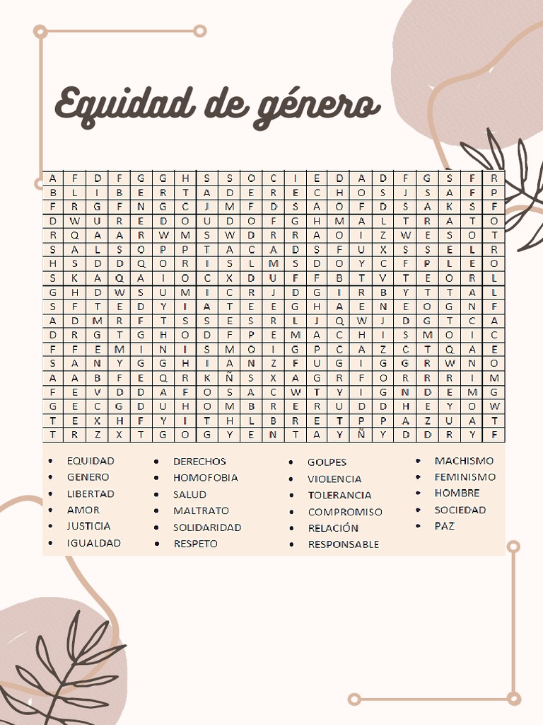 Sopa de Letras Sobre Igualdad de Género | PDF