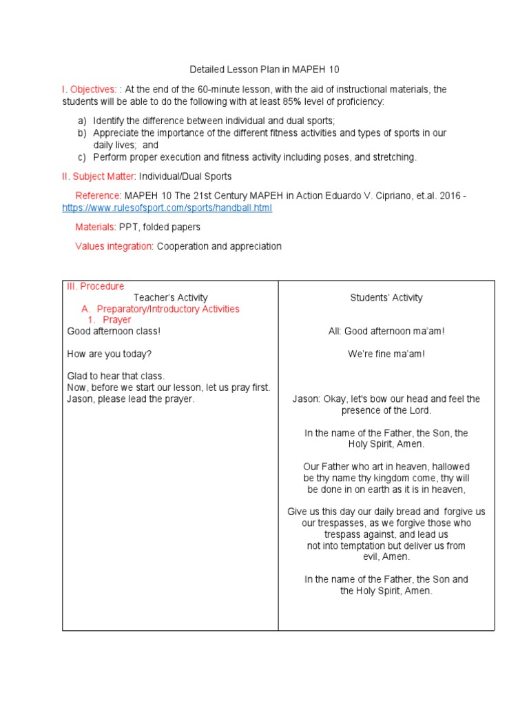 Mapeh 10 | PDF | Lord's Prayer | Physical Fitness