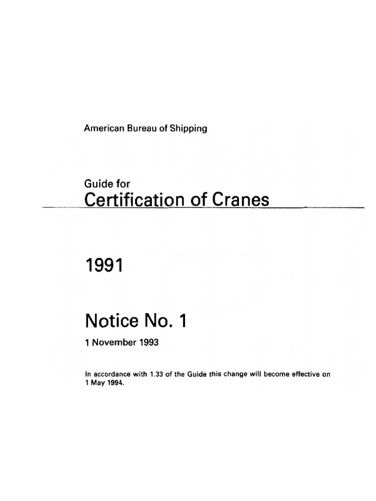 Guide For Certification of Cranes - 1991 - Notice No. 1 | PDF