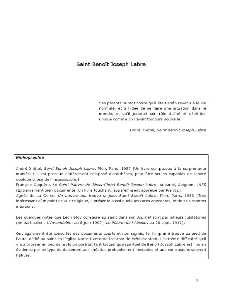 Life of Joseph Labre in French | PDF | Jésus | Dieu