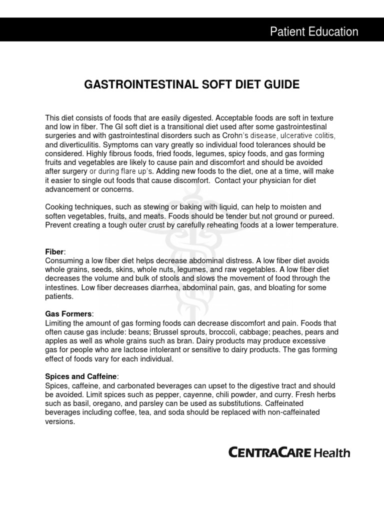 GI Gastrointestinal Soft Diet | Download Free PDF | Foods | Diet ...