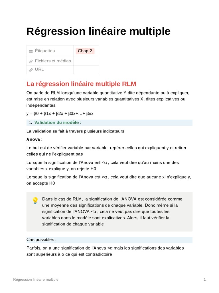 Régression Linéaire Multiple | PDF | Analyse de la variance | Analyse de régression