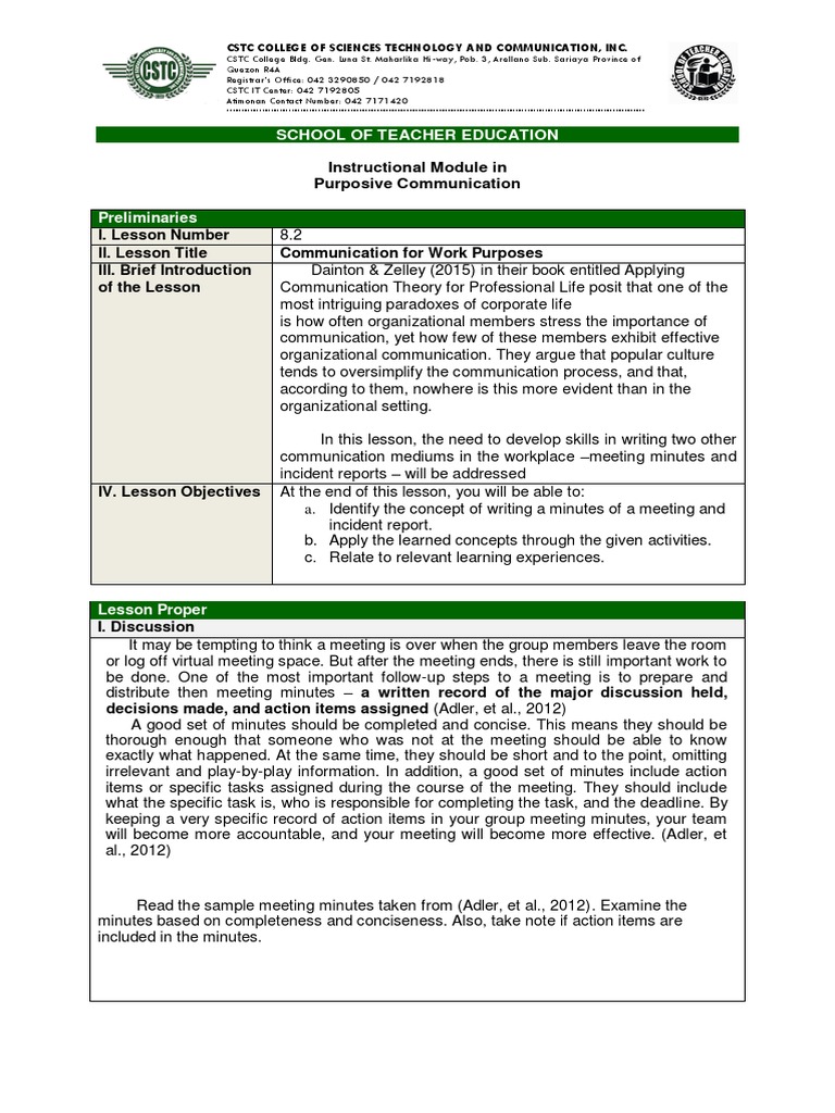 Lesson 8.2 Communication For Work Purposes | PDF | Communication