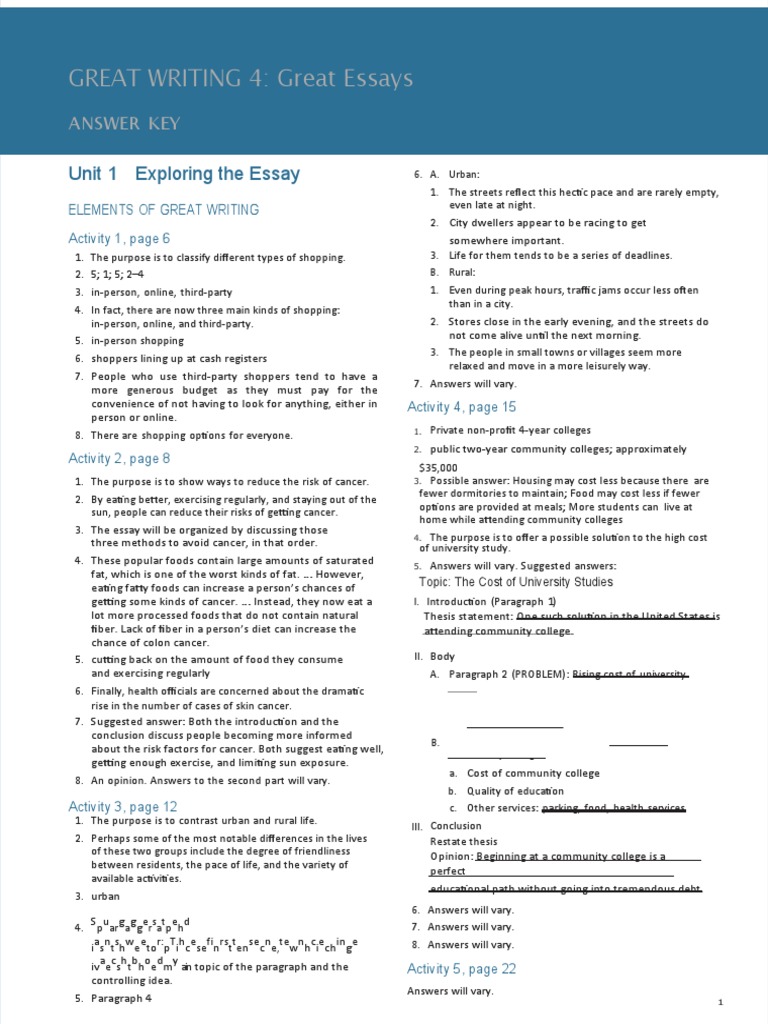 Great Writing 4 5th Edition Great Essays Answer Key | PDF | Password ...