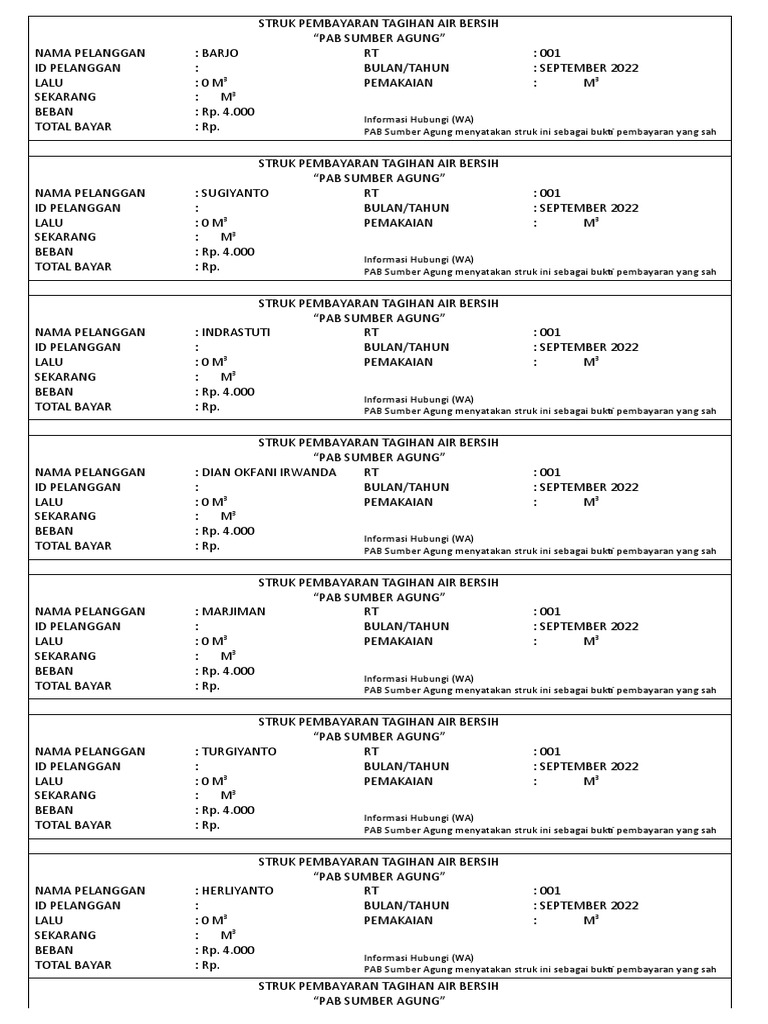 Struk Pembayaran Tagihan Air Bersih | PDF