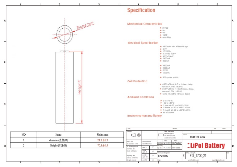 Battery Cell 3.7V 4800mah Datasheet | PDF | Galvanic Cells | Energy Storage