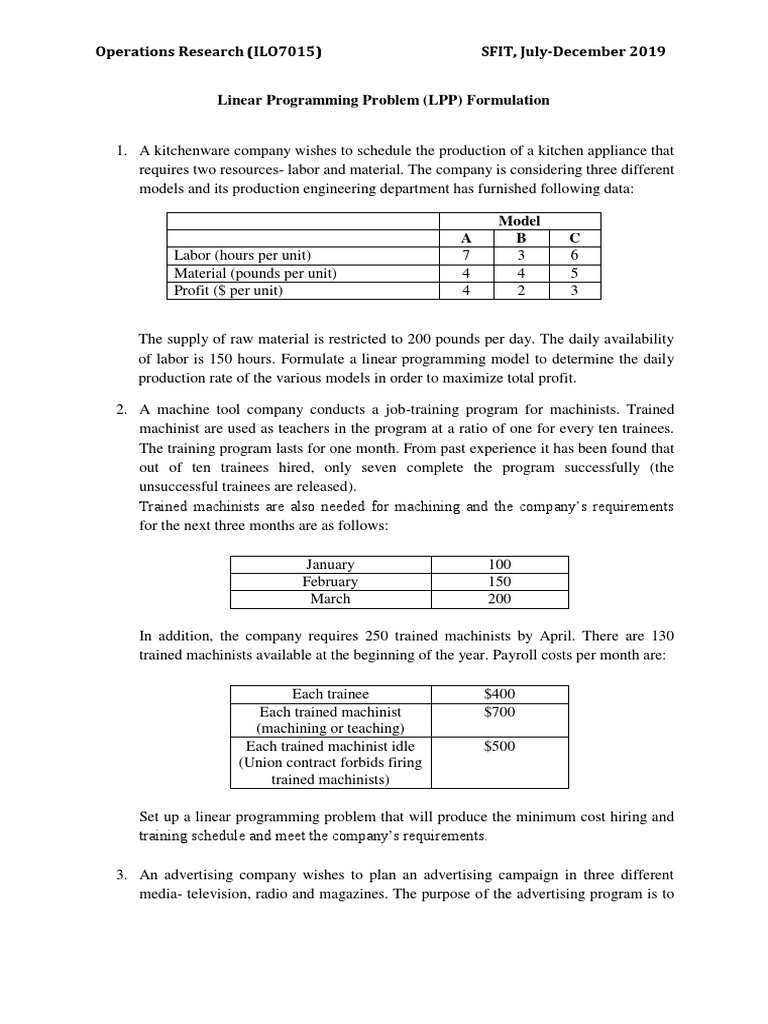 LPP Formulation Examples | PDF | Advertising | Business