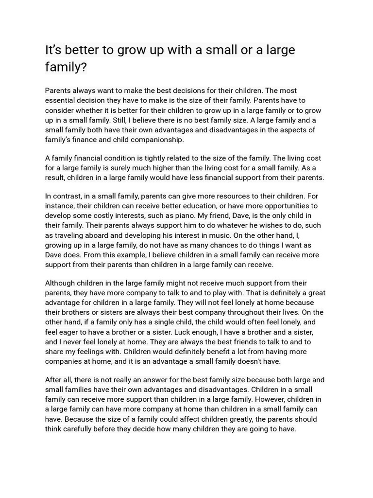 It's Better To Grow Up With A Small or A Large Family | PDF