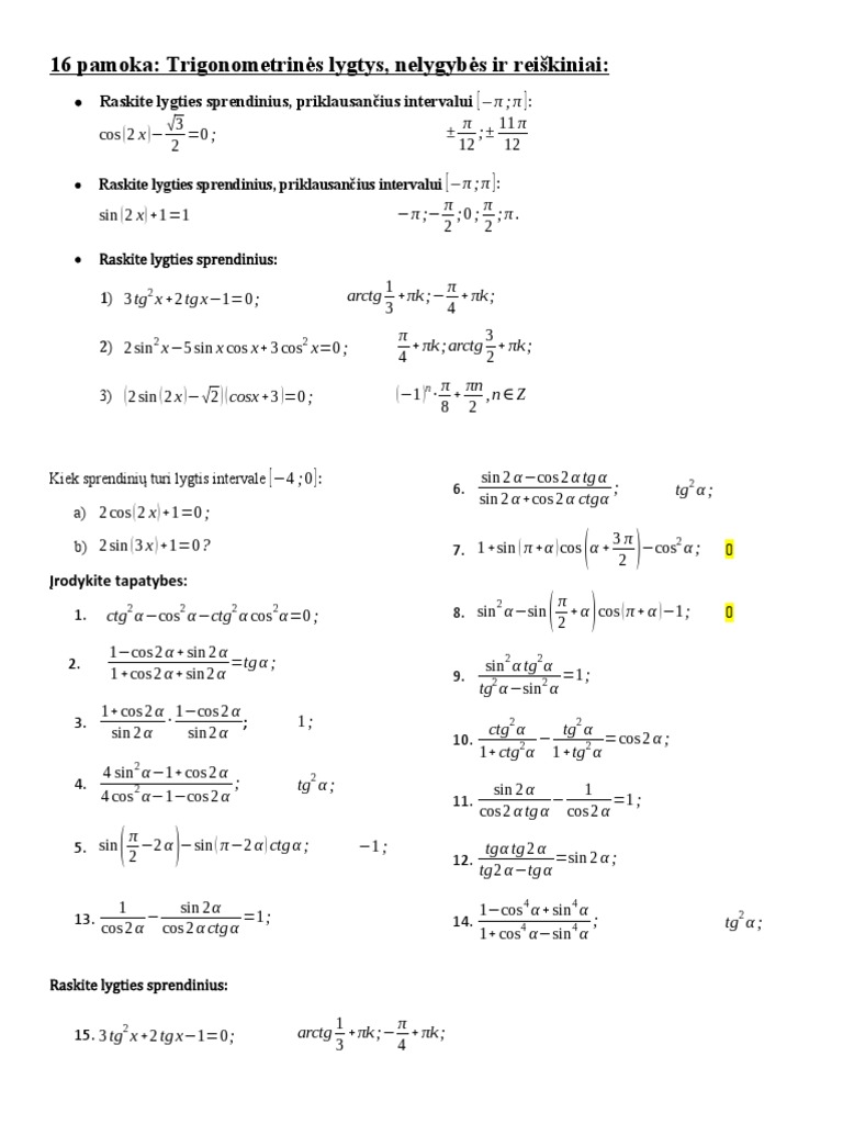 Pam Trigonometrines Lygtys | PDF