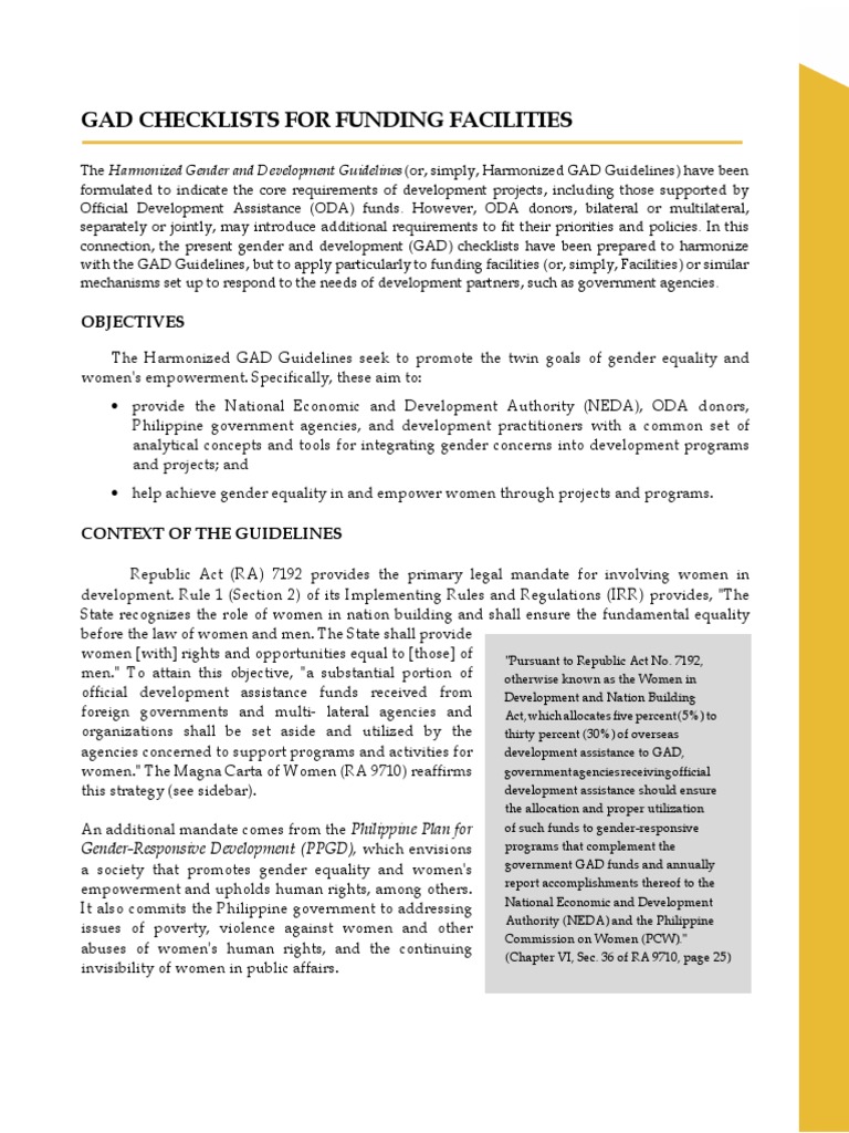 Pullouts 20 GAD Checklist For Funding Facilities | PDF | Evaluation ...