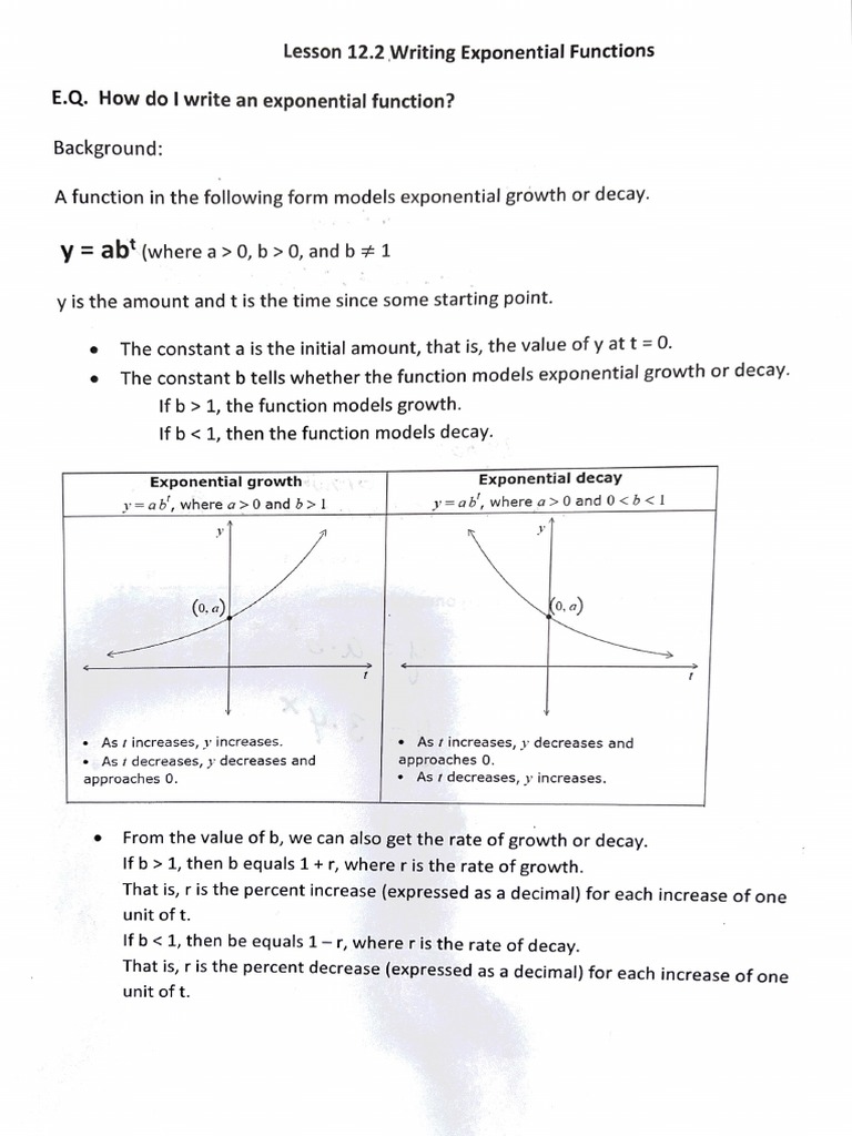 2023 FIN Lesson 12.2 Writing Exponential Functions | PDF
