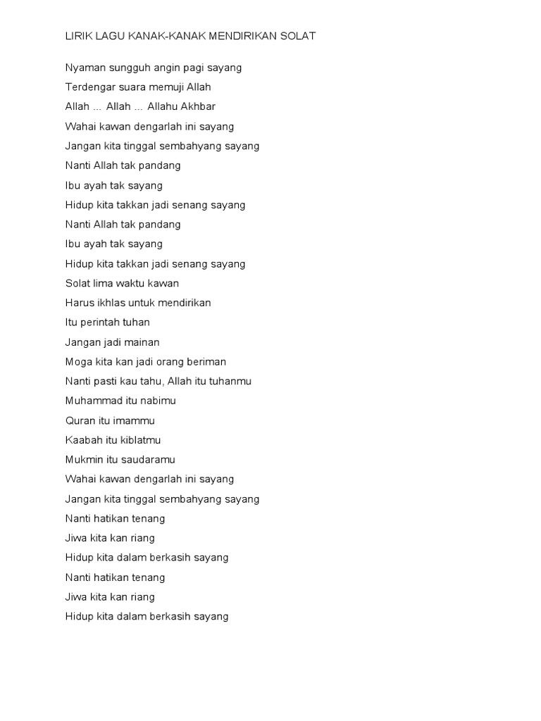Lagu Anak-Anak Mengenai Pentingnya Mendirikan Solat | PDF