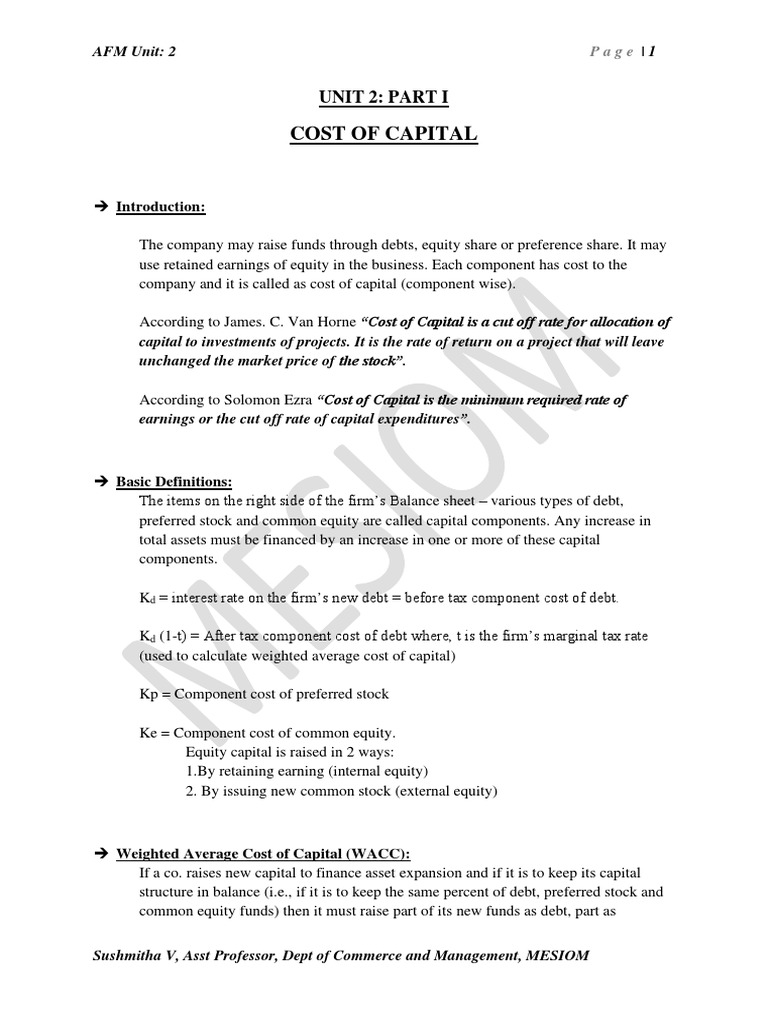 Cost of Capital: An In-Depth Analysis of the Components, Calculation Methods, and Significance ...