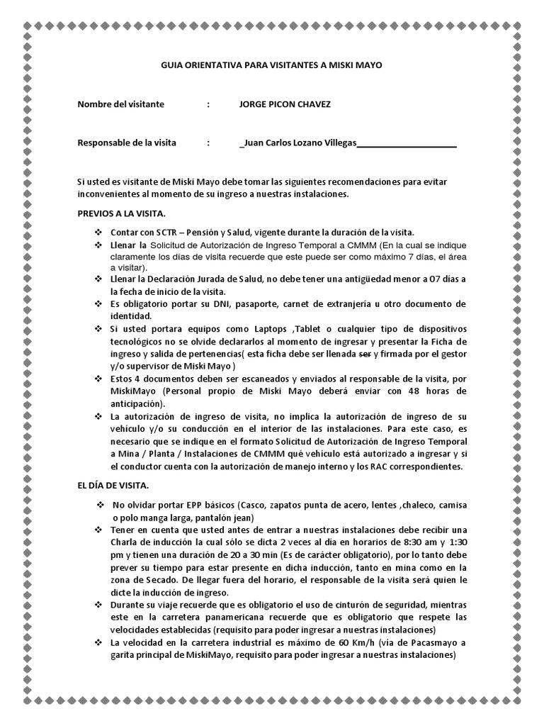 Guia Orientativa para Visitantes A Miski Mayo. JORGE PICON | PDF | Negocios