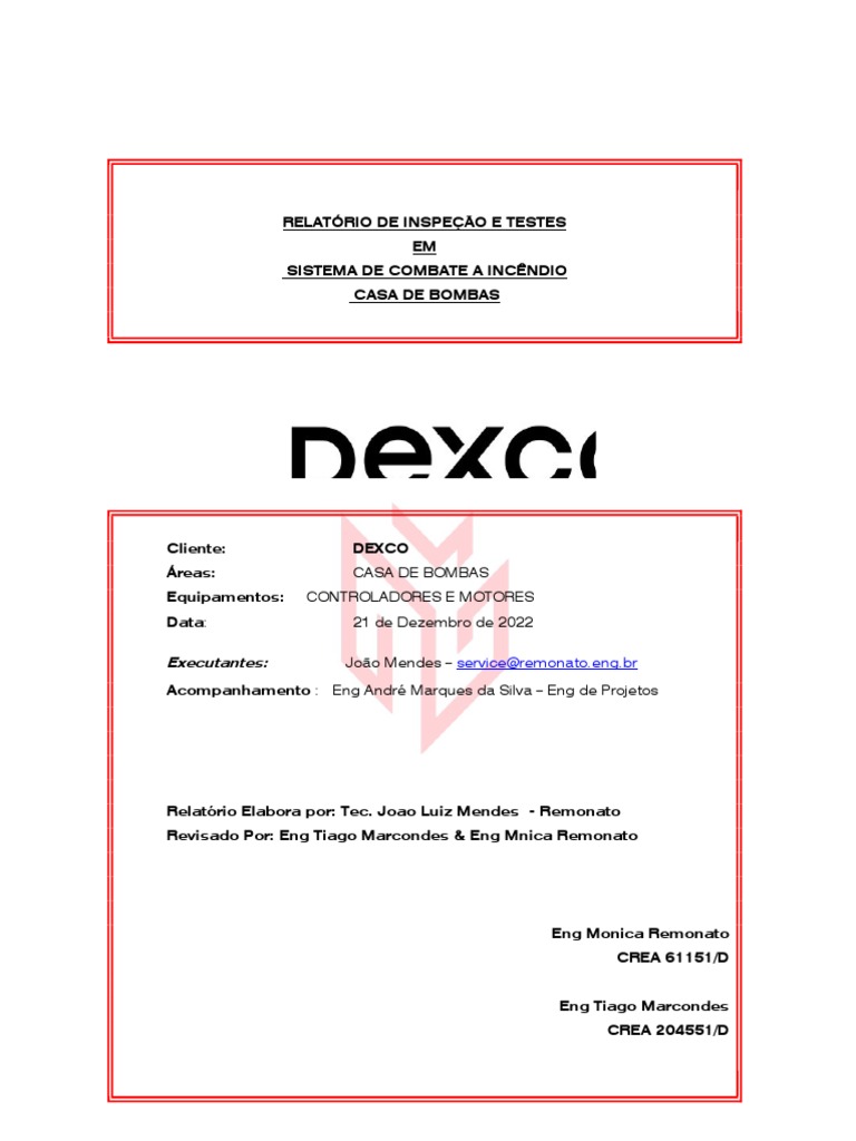 Relatório de Inspeção Da Casa de Bombas - DEXCO - UBERABA 21.12.22 ...