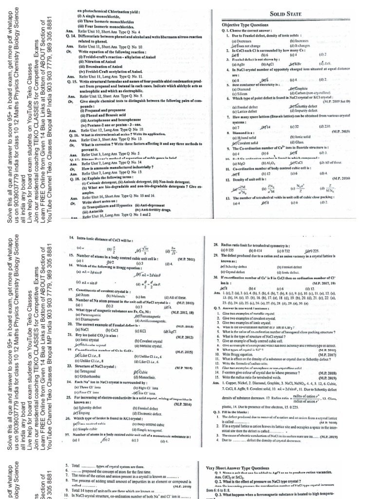Chemistry Class 12 1 Solid State School Level Board Exam Final | PDF