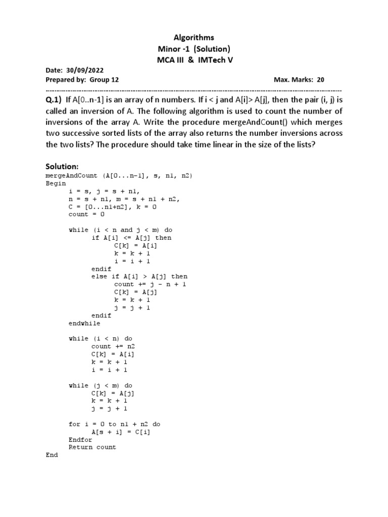Minor1 Solution Descargar Gratis Pdf Mathematics Algorithms 