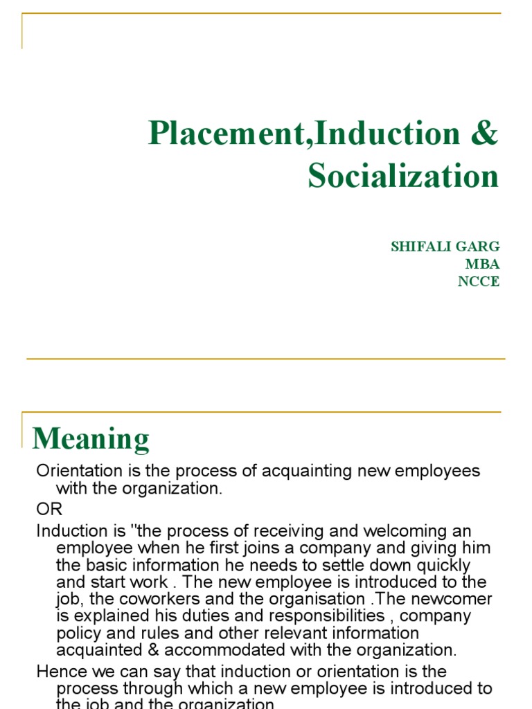 Placement, Induction and Socialisation | Download Free PDF | Employment | Socialization