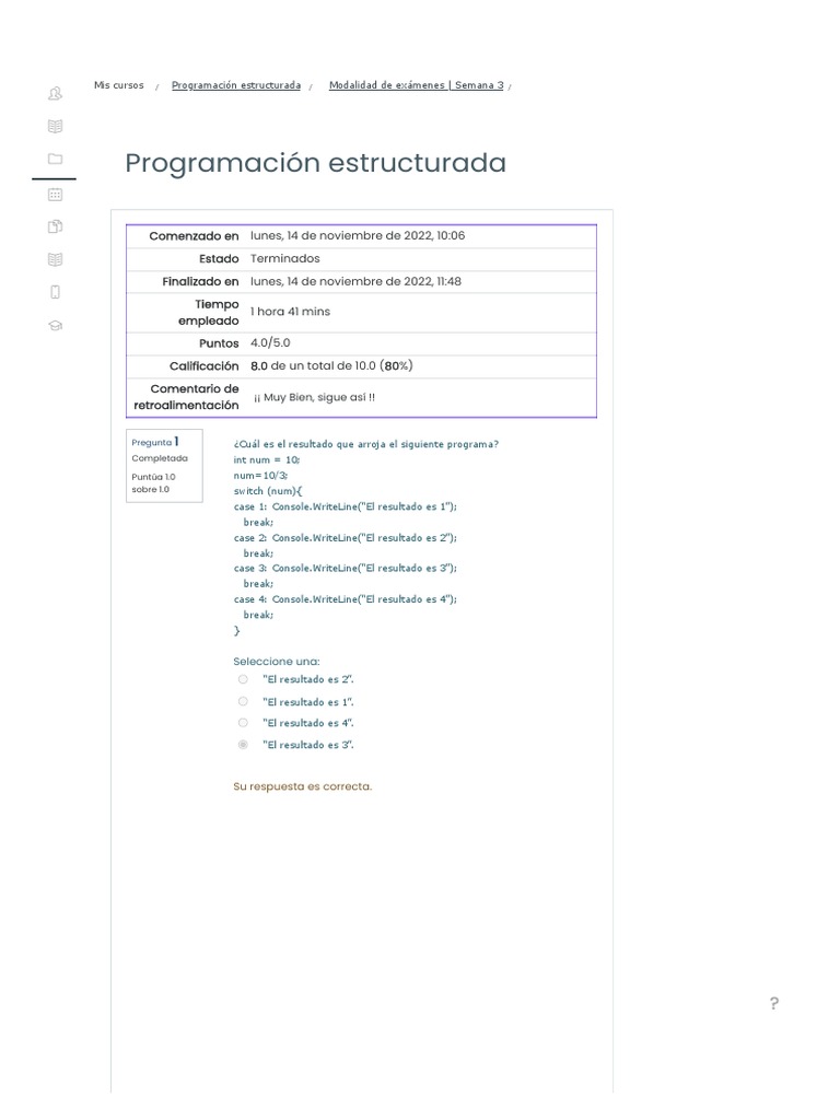 Modalidad de Exámenes - Semana 3 - Revisión Del Intento | PDF | C Sharp (lenguaje de ...