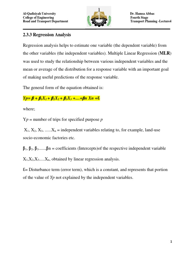 Lecture 4 | PDF | Dependent And Independent Variables | Regression Analysis
