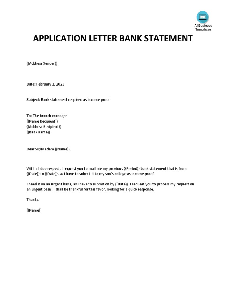 Application Letter For Bank Statement | PDF