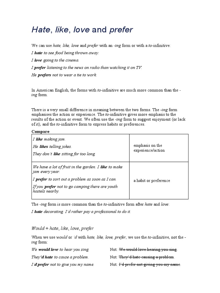 Hate, Love, Like, Prefer | PDF