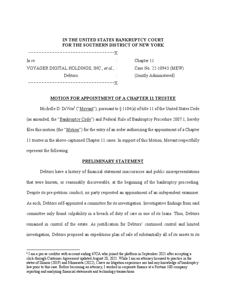 Pro Se Movant - Motion For Appointment of Ch. 11 Trustee | PDF ...