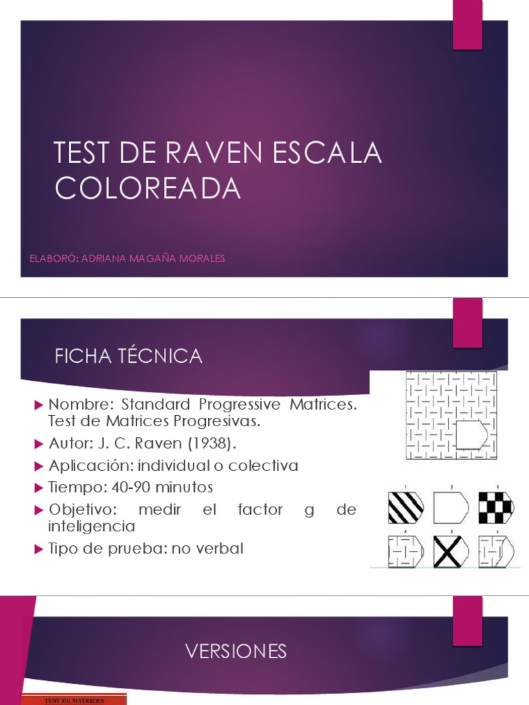 Test de Raven Escala Coloreada | PDF | Inteligencia | Matriz (Matemáticas)