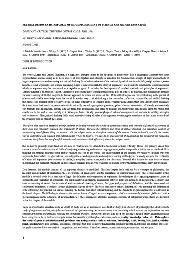 Logic and Critical Thinking | PDF | Argument | Critical Thinking