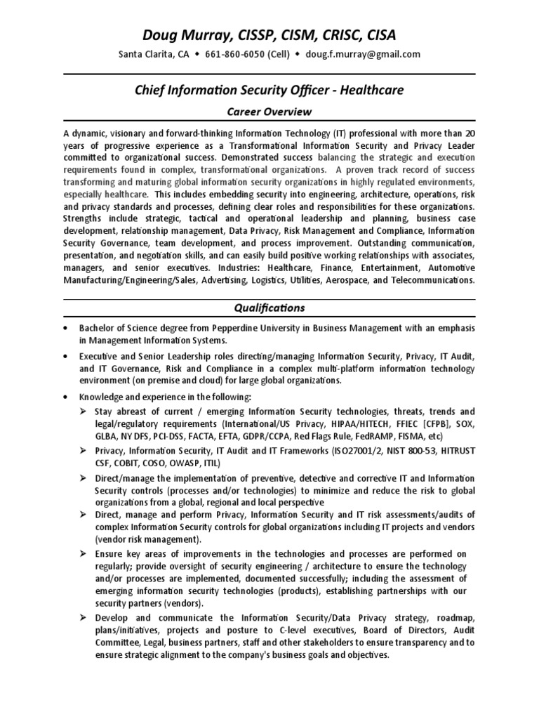 Doug Murray USC CISO Resume | Download Free PDF | Information Security ...