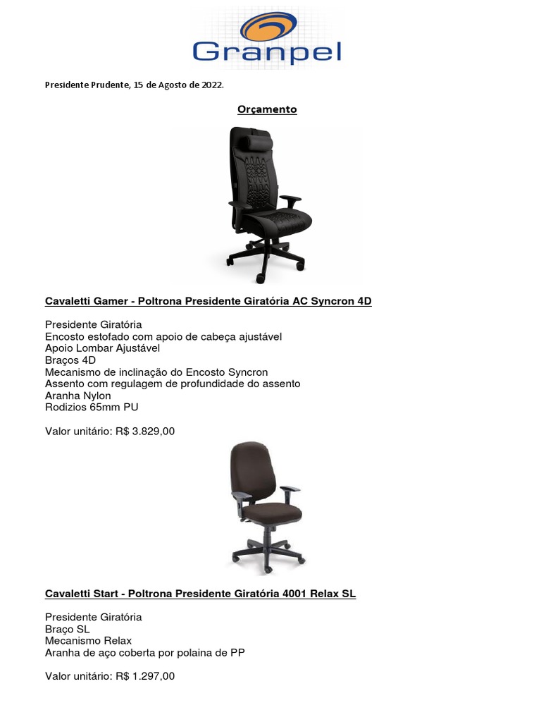 Cadeiras Cavaletti PRESIDENTE - 15-08 | PDF