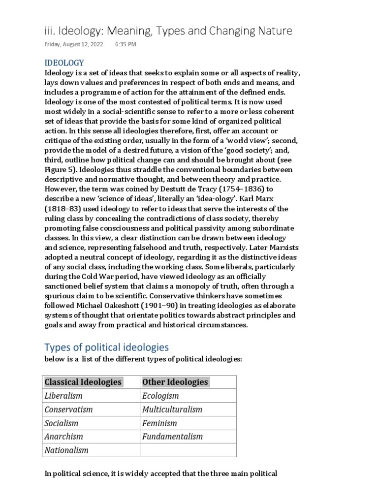 Ideology Meaning and Types | PDF | Ideologies | Liberalism