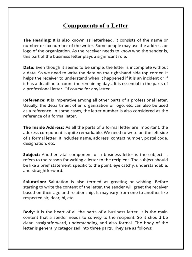 Components of Letter | PDF | Writing | Written Communication