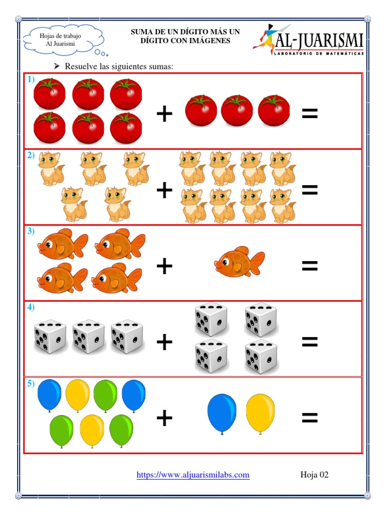 Hoja 02 Suma de Un Dígito Más Un Dígito Con Imágenes | PDF